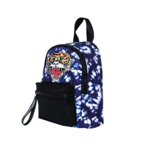 ED HARDY Unisex Blue Tiger On Tye Dye Nylon Backpack With Adjustable Shoulder Strap