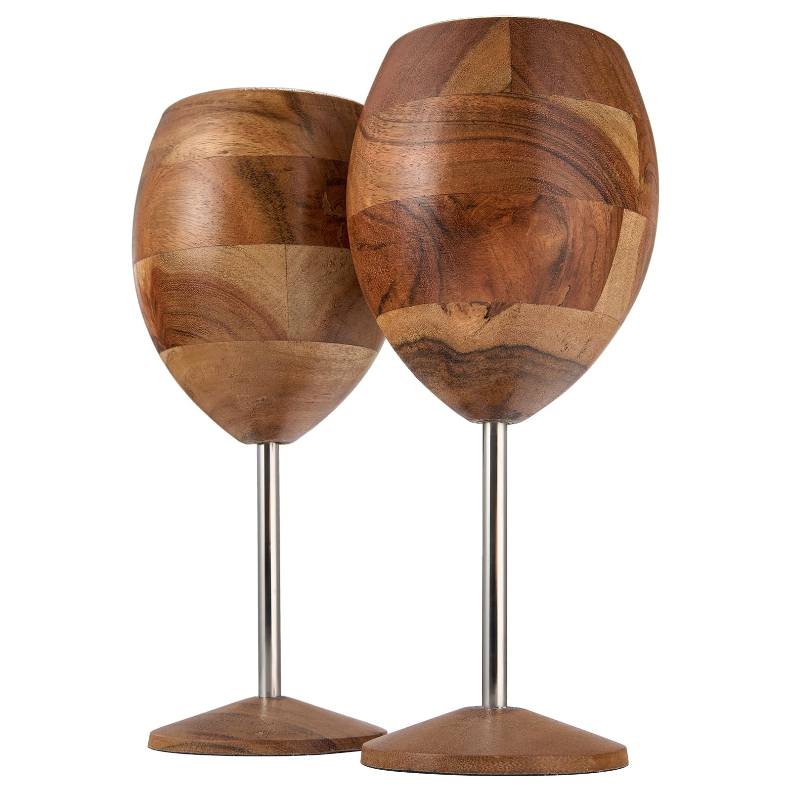 Designer Dark Acacia Wooden WUD Wine Glasses - Set of 2 - Wooden Wine Goblets Rustic Unique Cocktail, Champagne, Martini Natural Wood Glassware, Farmhouse Cup - Toasting Gifts For Him, Her 12 oz