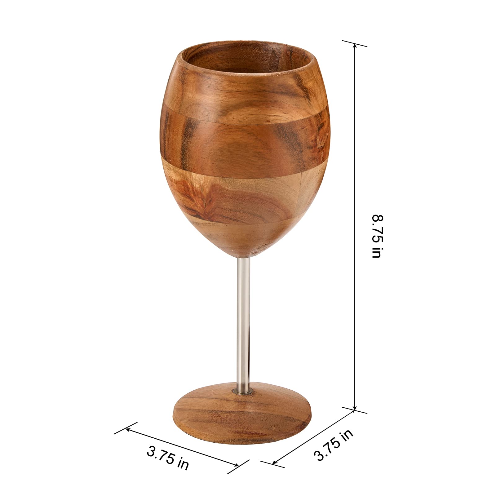 Designer Dark Acacia Wooden WUD Wine Glasses - Set of 2 - Wooden Wine Goblets Rustic Unique Cocktail, Champagne, Martini Natural Wood Glassware, Farmhouse Cup - Toasting Gifts For Him, Her 12 oz