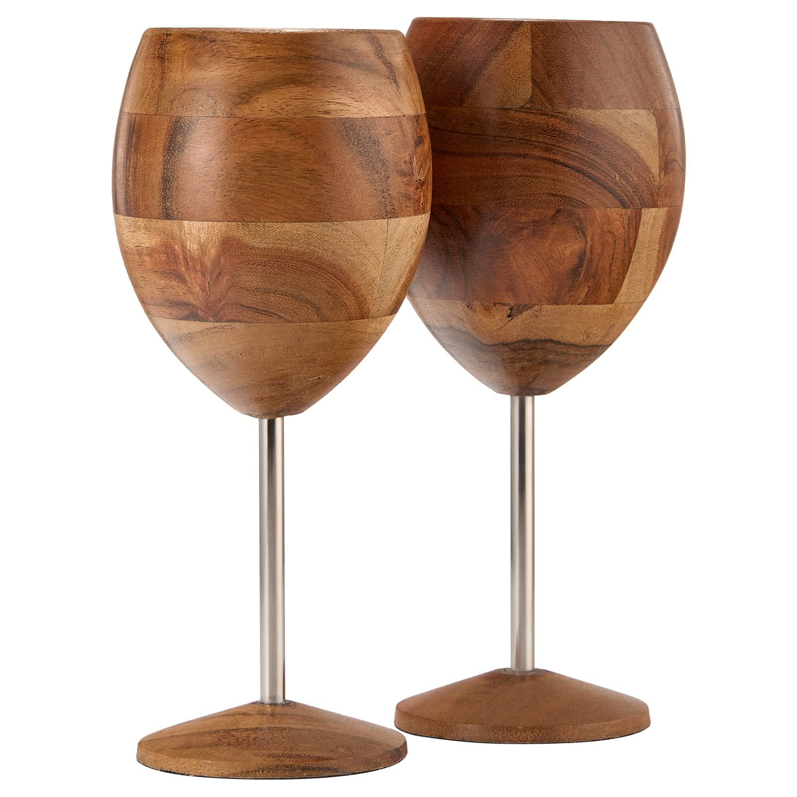 Designer Dark Acacia Wooden WUD Wine Glasses - Set of 2 - Wooden Wine Goblets Rustic Unique Cocktail, Champagne, Martini Natural Wood Glassware, Farmhouse Cup - Toasting Gifts For Him, Her 12 oz