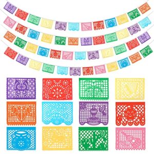 mexican party banners - 4 pack papel picado banner cino de mayo fiesta party decorations, dia de los muertos day of the dead decor flag