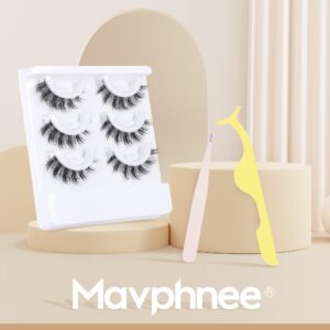 20 Pairs Lashes False Eyelashes Natural Look Wispy Cat Eye Mink Lashes Fluffy D Curl Fake Eye Lashes 3D Dramatic Long Thick Russian Strip Lashes Pack by Mavphnee