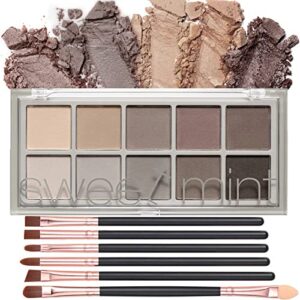 eyeshadow palette, 10 colors nude eyeshadow palette smooth matte eye makeup palette,high pigmented, naturing-looking, ultra-blendable,long lasting high ​pigment nude matte eyeshadow with 6 eyeshadow brush (04#)