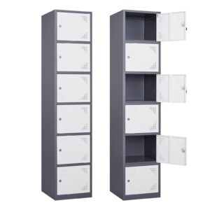 bynsoe metal locker 6 doors 71" employees locker storage cabinet locker school hospital gym locker requires assembly (grey white, 6 doors)