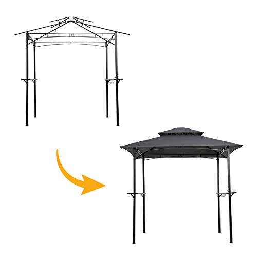 8' x 5' Grill Gazebo Shelter, Outdoor BBQ Gazebo with Double Tier Soft Top, Grill Canopy Tent with Hook and Shelves for Patio Backyard, Steel Frame, Gray