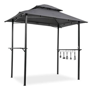 8' x 5' Grill Gazebo Shelter, Outdoor BBQ Gazebo with Double Tier Soft Top, Grill Canopy Tent with Hook and Shelves for Patio Backyard, Steel Frame, Gray