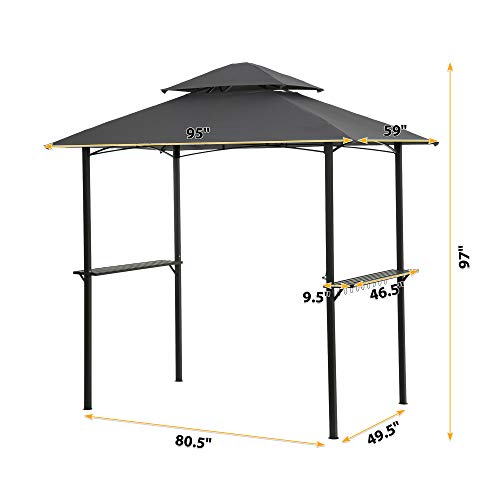 8' x 5' Grill Gazebo Shelter, Outdoor BBQ Gazebo with Double Tier Soft Top, Grill Canopy Tent with Hook and Shelves for Patio Backyard, Steel Frame, Gray