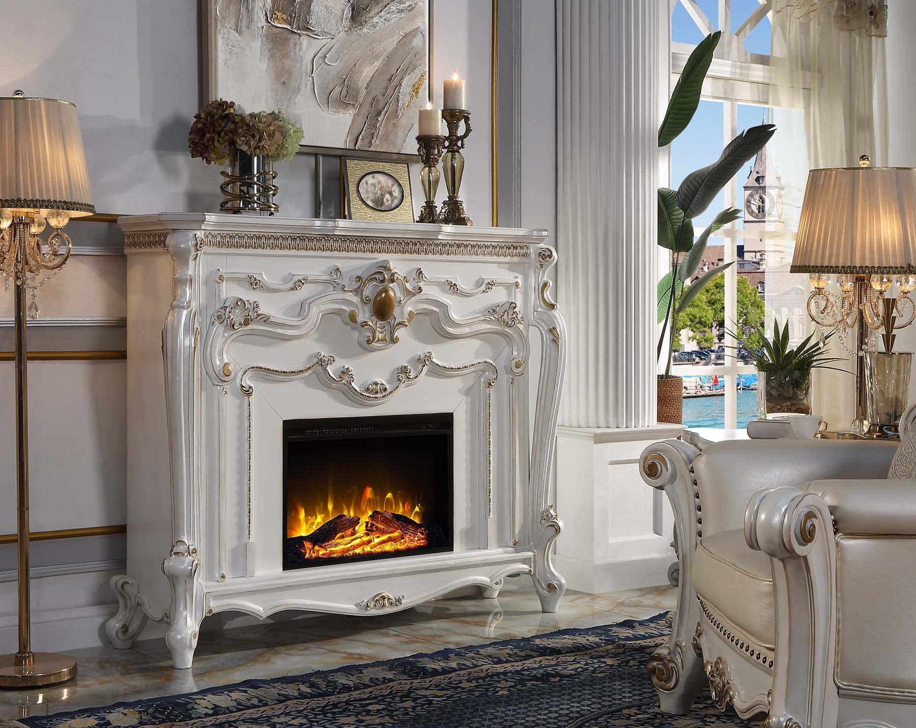 Picardy Fireplace in Antique Pearl Finish