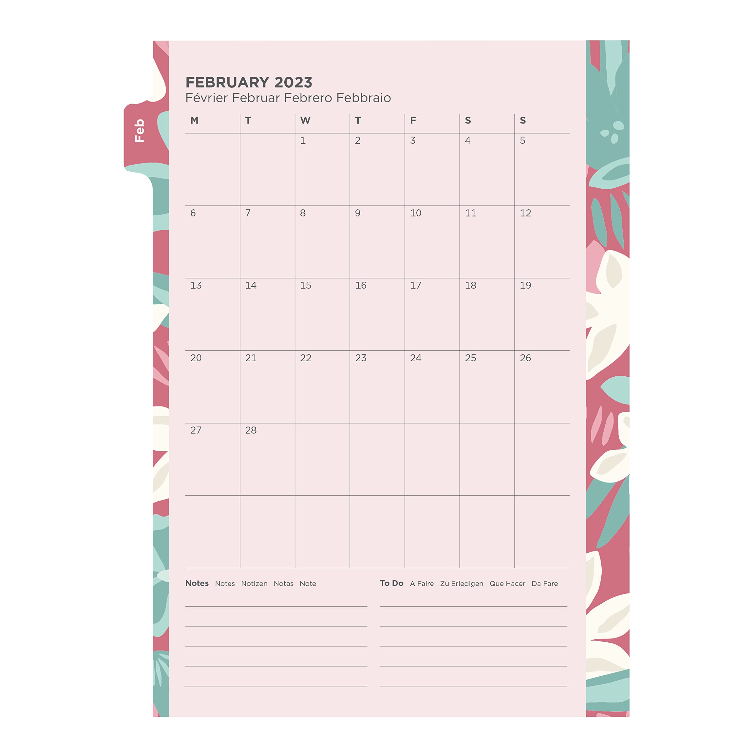 Filofax 6351 Refill For Year 2023 Illustrated Floral Week on 2 Pages A5 (8 1/4'' x 5 3/4'') Tabbed Month Dividers Diary Pack (C6351-23)