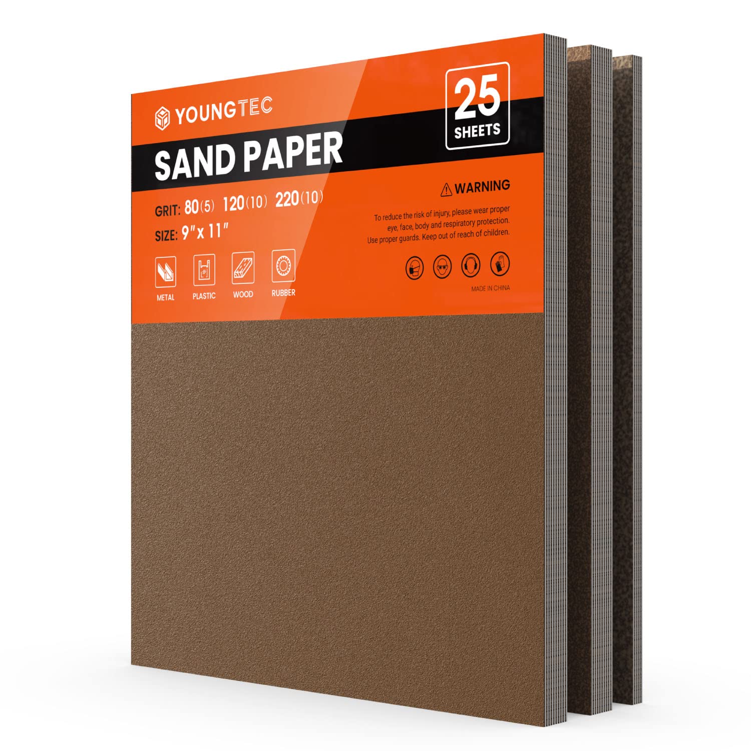 25PCS Sandpaper Sheets, Atosun Premium Sand Paper 9" x11", Multipurpose 80,120, 220 Grit Sandpaper - Multipurpose Professional Sandpaper for Wood, Metal, Paint & Plastic