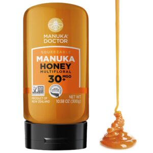 manuka doctor - raw manuka honey mgo 30+ squeezy, 100% pure new zealand honey. certified. guaranteed. raw. non-gmo (10.58 oz)