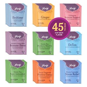 Favorites Yogi Tea Organic Sampler Gift Box - Assorted Delicious Wellness Teas - 9 Herbal, Green & Black Teas - Tea Gift Set & Variety Pack (45 Tea Bags)