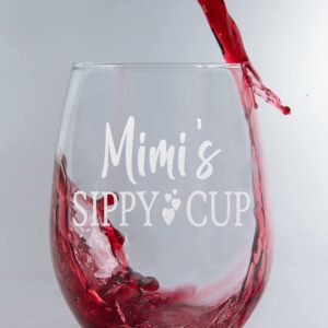 CARVELITA Mimi's Sippy Cup, 15oz Stemless Wine Glass, Funny Birthday Christmas Mother Day Gifts For New Grandma, Mimi, Grandmother, Mom, From Daughter, Son