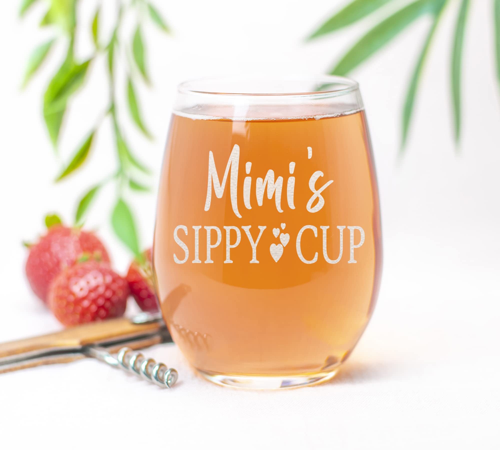 CARVELITA Mimi's Sippy Cup, 15oz Stemless Wine Glass, Funny Birthday Christmas Mother Day Gifts For New Grandma, Mimi, Grandmother, Mom, From Daughter, Son