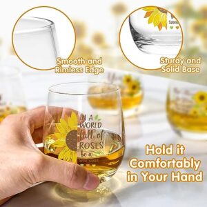 Nefelibata 4PCS Sunflower Wine Glasses 12oz Christmas Thanksgiving Gifts for Women Flower Print Tumblers Gift for Bridal Party Wedding You Are My Sunshine Whiskey Glasses