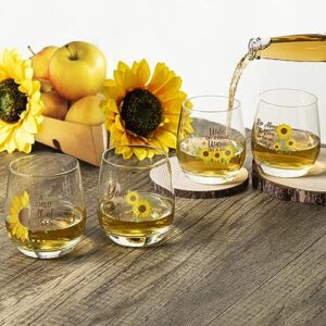 Nefelibata 4PCS Sunflower Wine Glasses 12oz Christmas Thanksgiving Gifts for Women Flower Print Tumblers Gift for Bridal Party Wedding You Are My Sunshine Whiskey Glasses