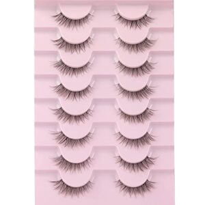 fake eyelashes natural short cat eye lashes clear band fluffy wispy false eyelashes 8 pairs by yawamica