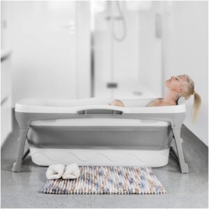 portable bathtub for adult - large 56'in foldable collapsible tub - ergonomically designed for the ultimate relaxing soaking bath. ideal for small spaces - quick, effortless folding bathtub