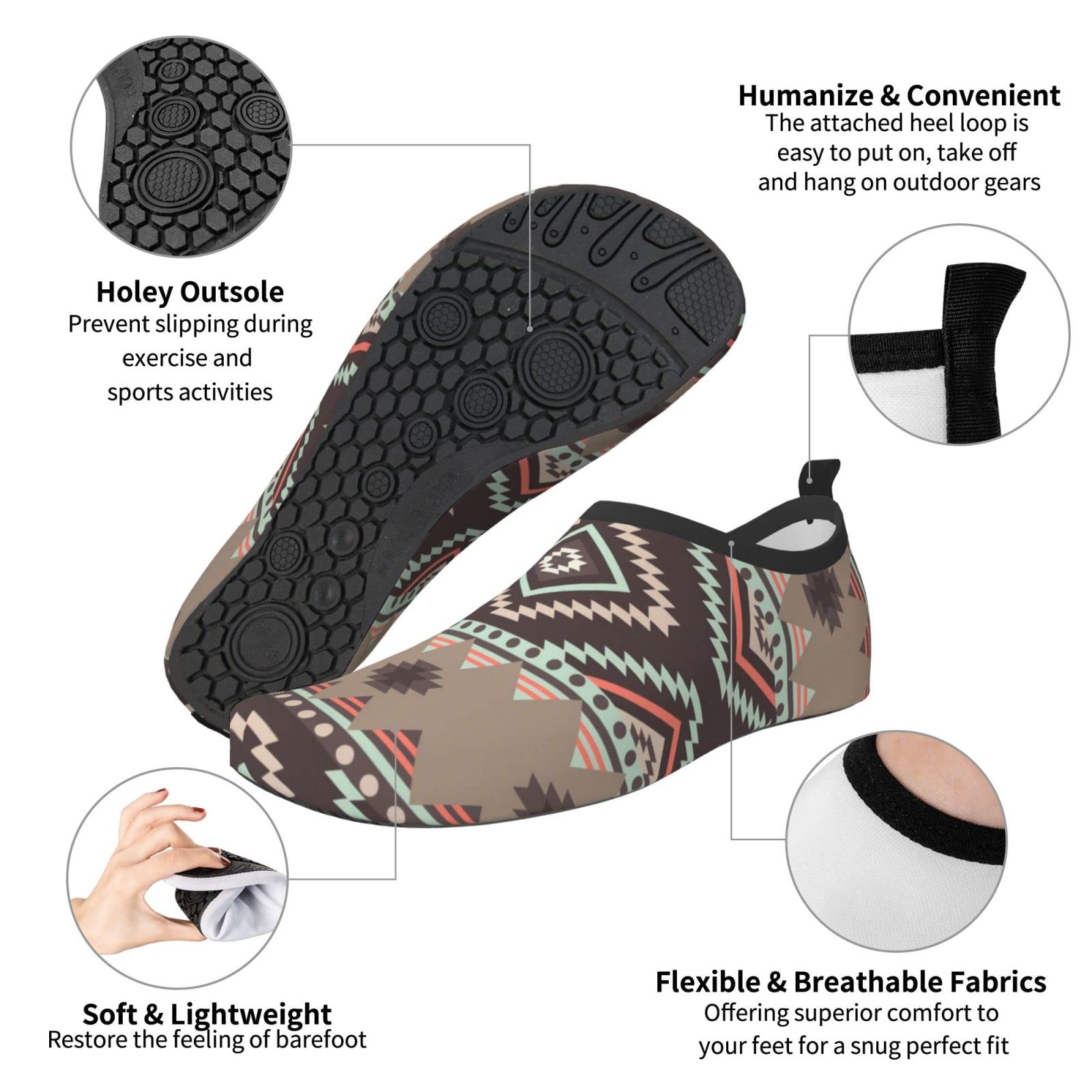 American Native Pattern Water Shoes for Men Women Aqua Socks Barefoot Quick-Dry Beach Swimming Shoes for Yoga Pool Exercise Swim Surf