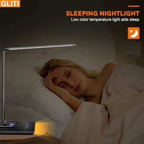 GLITI LED Desk Lamp, Black Modern Table Lamp, Ideal Gift for Study, Office. Dimmable Desk Lamp for Work, Video Conferencing, Reading and Writing, Arts and Crafts, Nail Art.