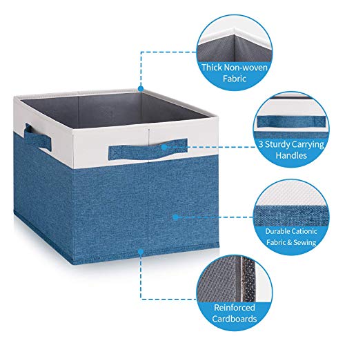 GhvyenntteS Storage Bins (6-Pack) Large Closet Storage Bins with Lid and 3 Handles, Sturdy Fabric Cube Storage Boxes with Label Window for Home Bedroom Office (Blue, 15" x 11" x 9.6")