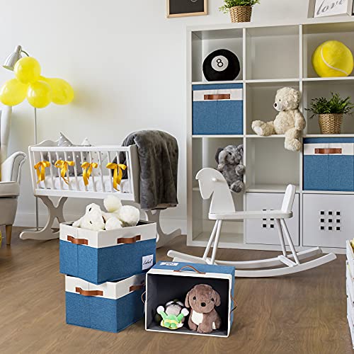 GhvyenntteS Storage Bins (6-Pack) Large Closet Storage Bins with Lid and 3 Handles, Sturdy Fabric Cube Storage Boxes with Label Window for Home Bedroom Office (Blue, 15" x 11" x 9.6")