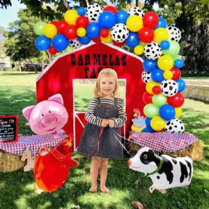 Golray 91Pcs Farm Animals Party Decorations Supplies, Farm Barn Animal Backdrop Farmhouse Decor Tablecloth Cow Print Horse Balloon Arch Garland Kit 1st Baby Shower Birthday Party Supply for Kids Girls