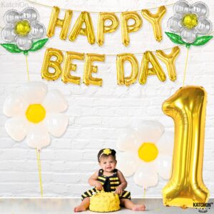 KatchOn, First Bee Day Decorations Girl - Pack of 18 | Happy Bee Day Balloons for Bee Birthday Party Decorations | Yellow Bee Themed Party Supplies | First Bee Balloons, 1st Bee Day Party Decorations