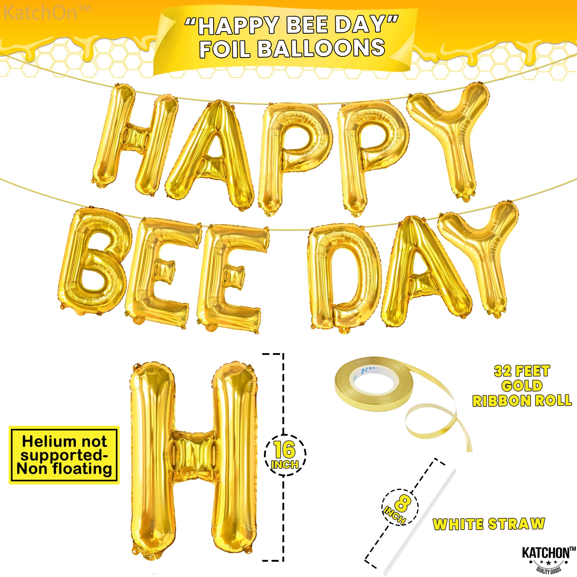 KatchOn, First Bee Day Decorations Girl - Pack of 18 | Happy Bee Day Balloons for Bee Birthday Party Decorations | Yellow Bee Themed Party Supplies | First Bee Balloons, 1st Bee Day Party Decorations