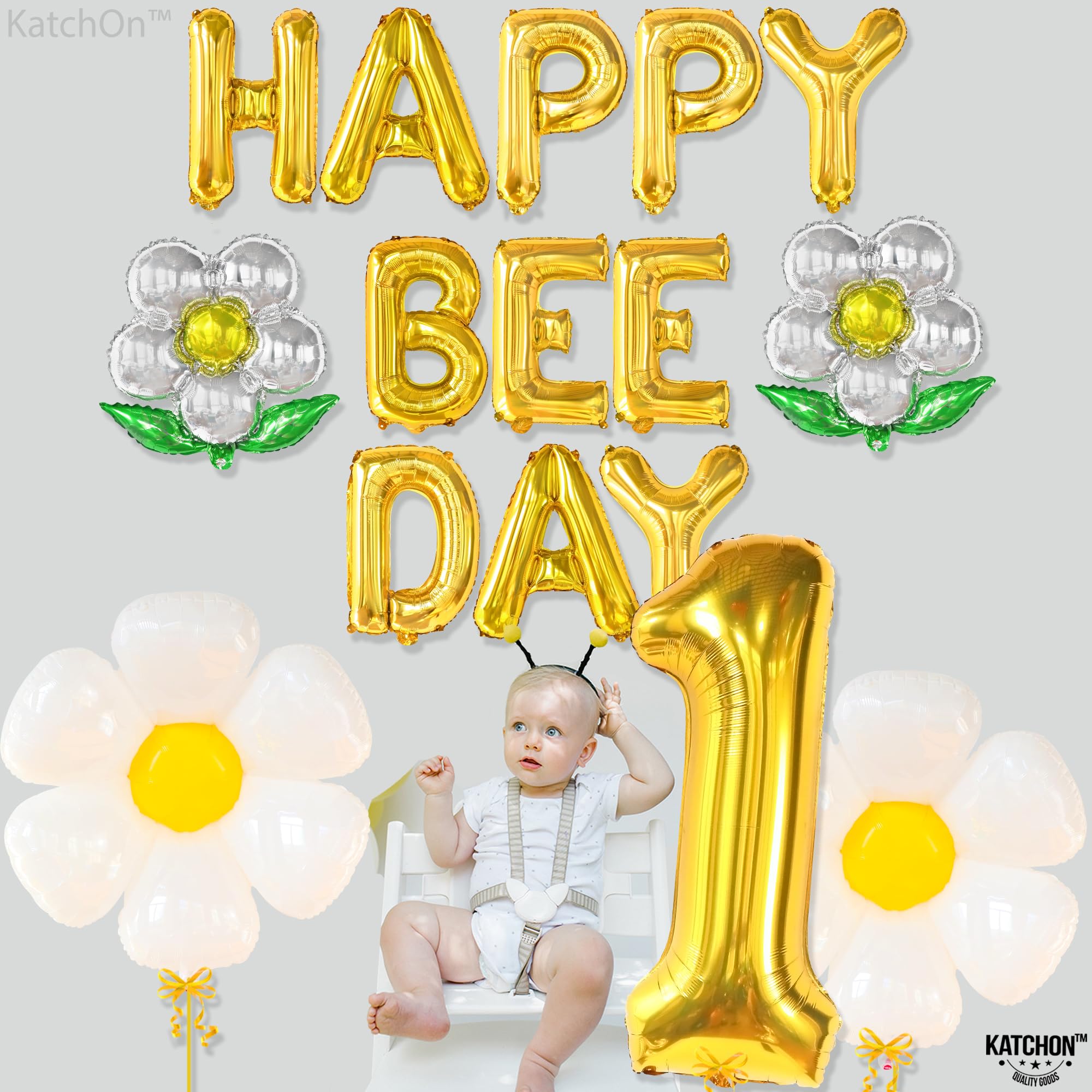 KatchOn, First Bee Day Decorations Girl - Pack of 18 | Happy Bee Day Balloons for Bee Birthday Party Decorations | Yellow Bee Themed Party Supplies | First Bee Balloons, 1st Bee Day Party Decorations