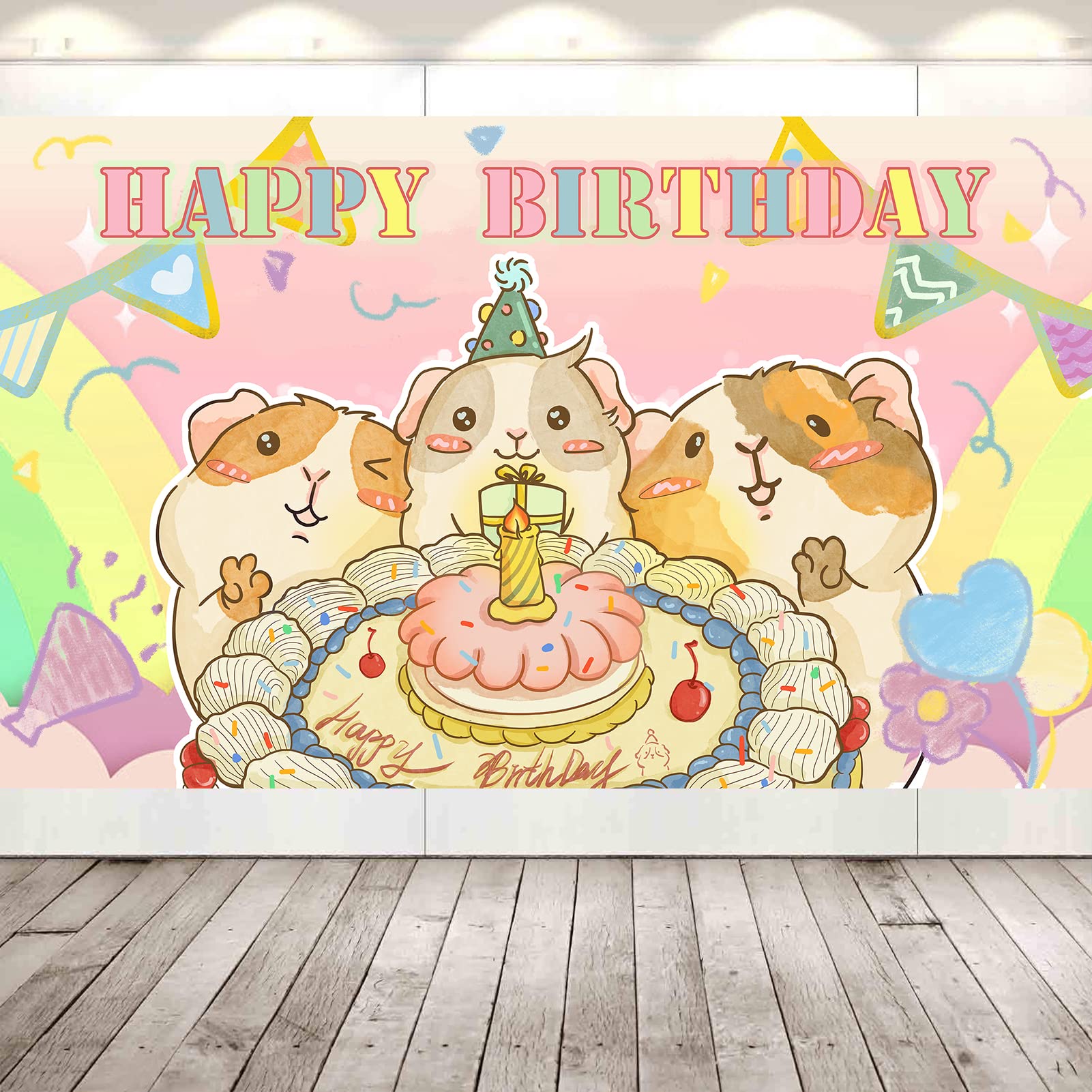 Guinea Pig Theme Birthday Backdrop Party Backdrop Decoration Supplies Guinea Pig Birthday Party Banner Baby Shower Kids Children Photography Background Photo Woodland Green Grass Decor 5x3FT