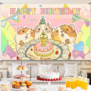 Guinea Pig Theme Birthday Backdrop Party Backdrop Decoration Supplies Guinea Pig Birthday Party Banner Baby Shower Kids Children Photography Background Photo Woodland Green Grass Decor 5x3FT