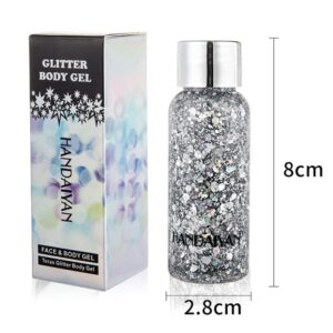 Mermaid Sequins Body Glitter Gel, Make Up Long Lasting Glitter for Body Face Hair Eyeshadow, Music Festival Party Carnival Long Lasting Face Glitter, No Glue Needed and Easy to Remove. (Silver)