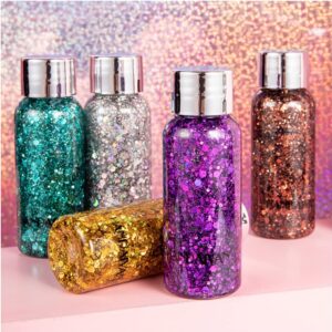 Mermaid Sequins Body Glitter Gel, Make Up Long Lasting Glitter for Body Face Hair Eyeshadow, Music Festival Party Carnival Long Lasting Face Glitter, No Glue Needed and Easy to Remove. (Silver)