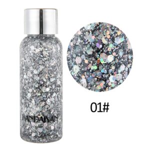 Mermaid Sequins Body Glitter Gel, Make Up Long Lasting Glitter for Body Face Hair Eyeshadow, Music Festival Party Carnival Long Lasting Face Glitter, No Glue Needed and Easy to Remove. (Silver)