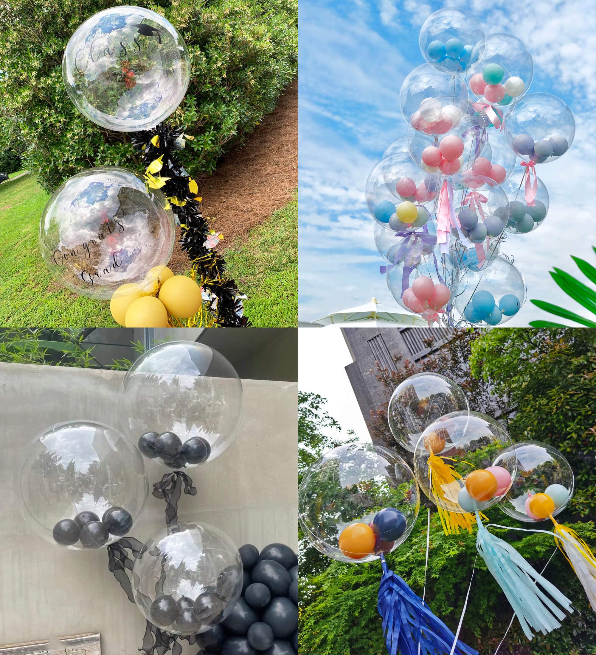 24 Inch Clear Balloons Bobo Balloons, 10 Pcs Clear Balloons for Stuffing, Big Transparent Bubble Balloons, Large Helium Balloon for Wedding Birthday Graduation Christmas Party Decorations