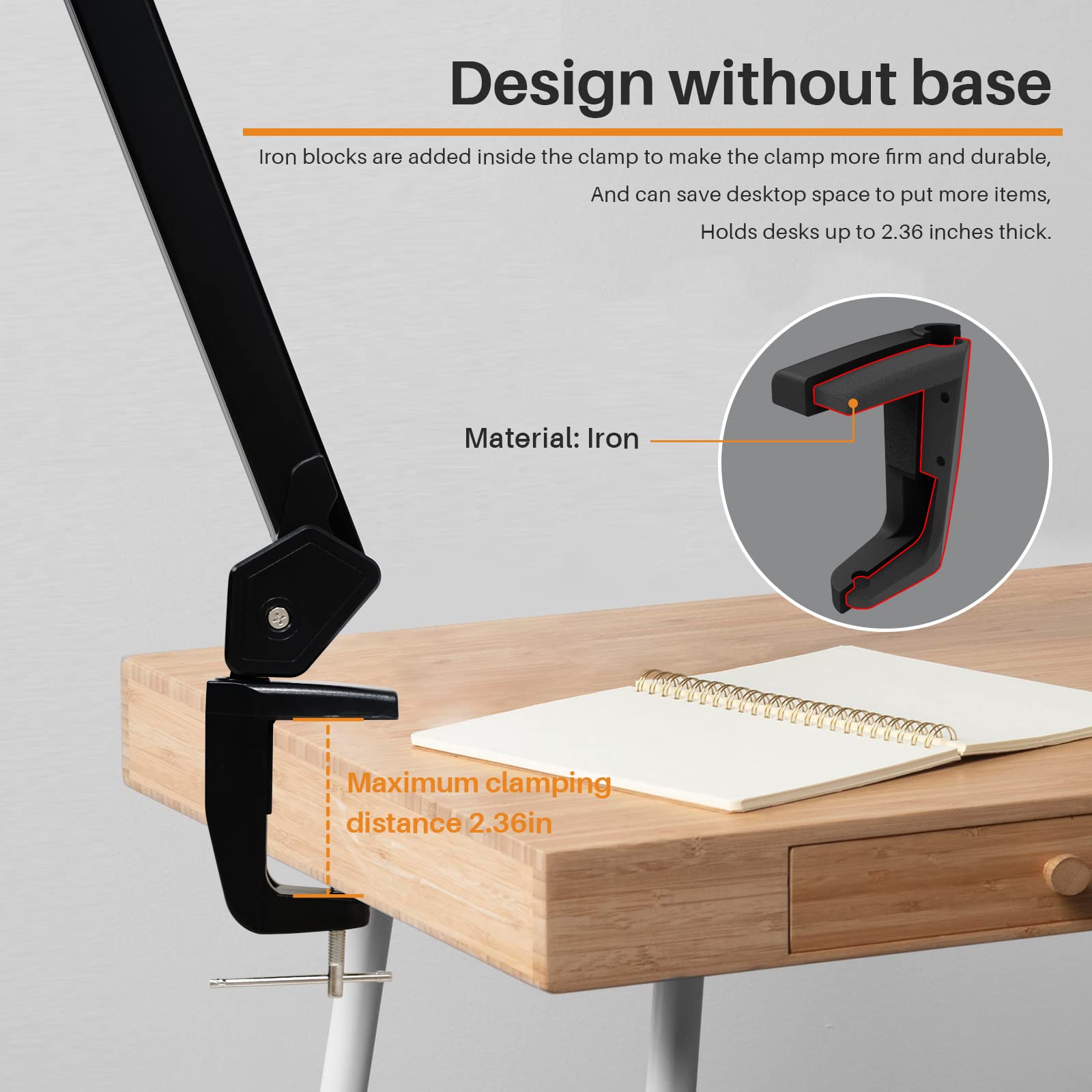 bemelux LED Architect Desk Lamp with Clamp, Metal Swing Arm 2000 Lumens Dimming Office Table Lamp for Task Work Drafting Reading Desktop, 234PCS Bright LEDs, 24W, 5 Color Temperatures Workbench Lamp