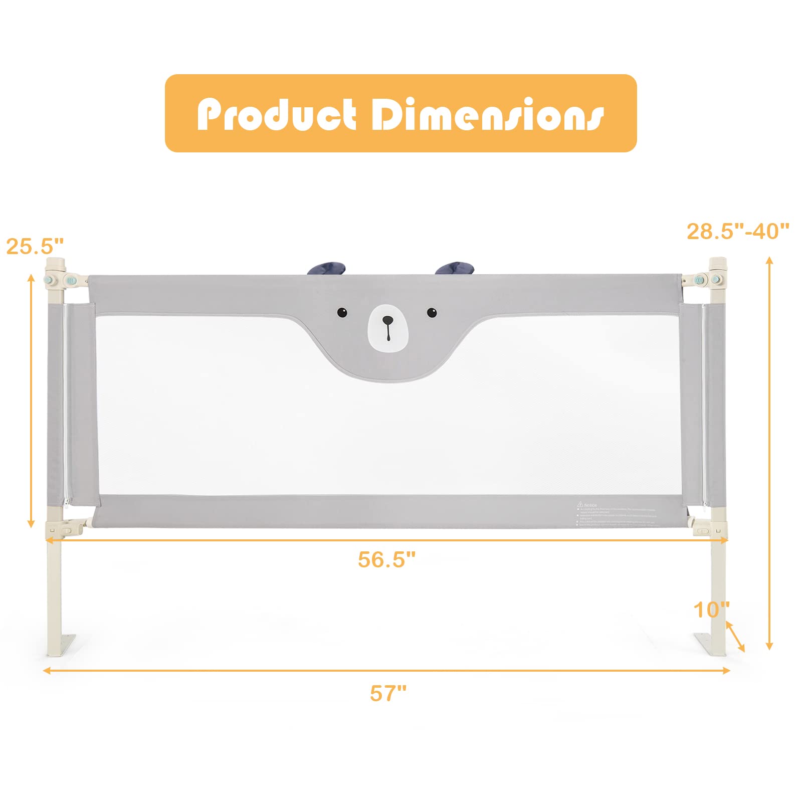 HONEY JOY Bed Rail for Toddlers, 57-in Extra Long, Portable Safety Bed Guardrail w/Double Safety Child Lock, Foldable Baby Bed Rail Guard, Fit King & Queen Full Twin Size Bed Mattress (57 INCH, Gray)