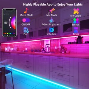 maylit 10 PCS Smart RGB Under Cabinet Lights Kit, Work with Alexa and Google Assistant, App and Remote Control, Music Sync Color Changing, Timer, Dimmable, for Cabinet, Counter, Shelf, Bookcase