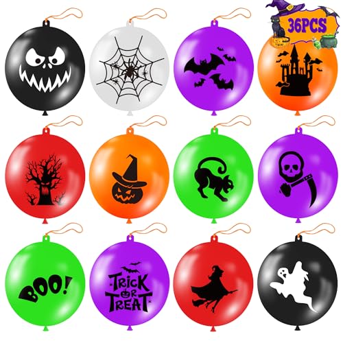 MGparty 36 Pack Halloween Punch Balloons Latex Halloween Balloons for Kids Halloween Party Games Decorations Trick or Treat Toys Halloween Pinata Prizes Treats Goodie Bag Fillers