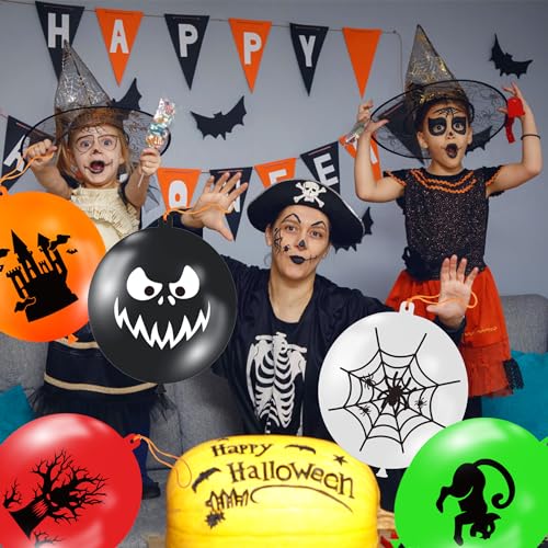 MGparty 36 Pack Halloween Punch Balloons Latex Halloween Balloons for Kids Halloween Party Games Decorations Trick or Treat Toys Halloween Pinata Prizes Treats Goodie Bag Fillers