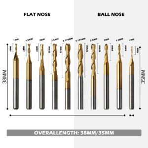 Genmitsu 50pcs Tungsten Carbide End Mill Router Bits, 1/8'' Shank CNC Bit Set Including 2-Flute Straight Bit, Flat Nose & Ball Nose End Mill, PCB Drill & V-Groove Engraving Bits, Nano Blue Coat, MC50A