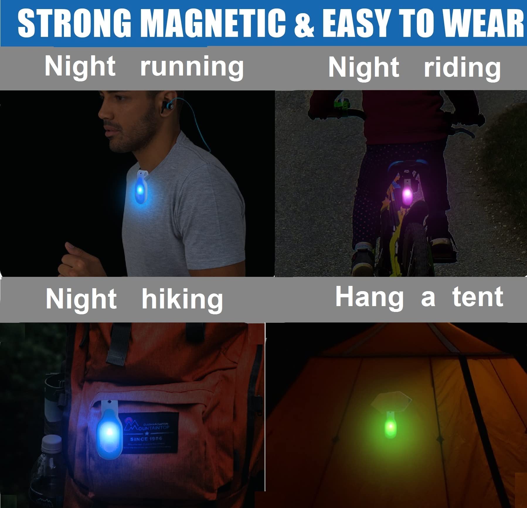 2pcs Hands Free LED Flashlight Clip on Flashlight Mini Safety Nursing Night Lights for Outdoor Sports Pink z1 z1