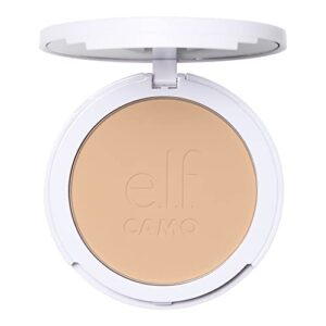 e.l.f. camo powder foundation, lightweight, primer-infused buildable & long-lasting medium-to-full coverage foundation, light 210 n