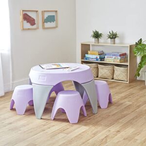 ECR4Kids Ayana Table and Stool Set, Outdoor Kids Table and Chairs, Light Purple/Light Grey, 5-Piece