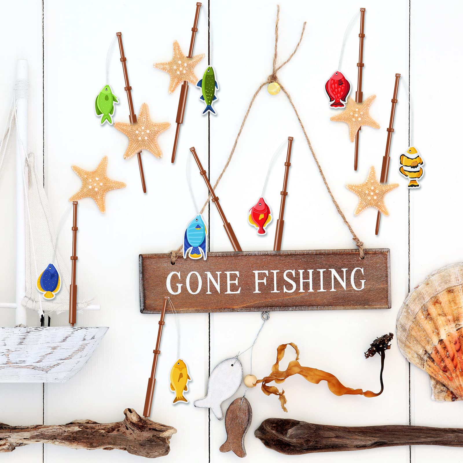 36 Pcs Fishing Birthday Party Decorations Fish Cupcake Pole Picks Fishing Themed Party Supplies Little Fisherman Tropical Appetizer Pick Cocktail Decoration for Drink Baby Shower Party Favor Kids