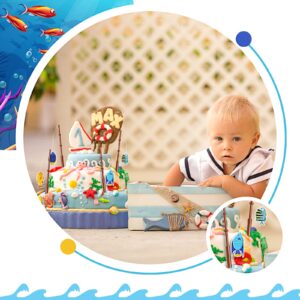 36 Pcs Fishing Birthday Party Decorations Fish Cupcake Pole Picks Fishing Themed Party Supplies Little Fisherman Tropical Appetizer Pick Cocktail Decoration for Drink Baby Shower Party Favor Kids