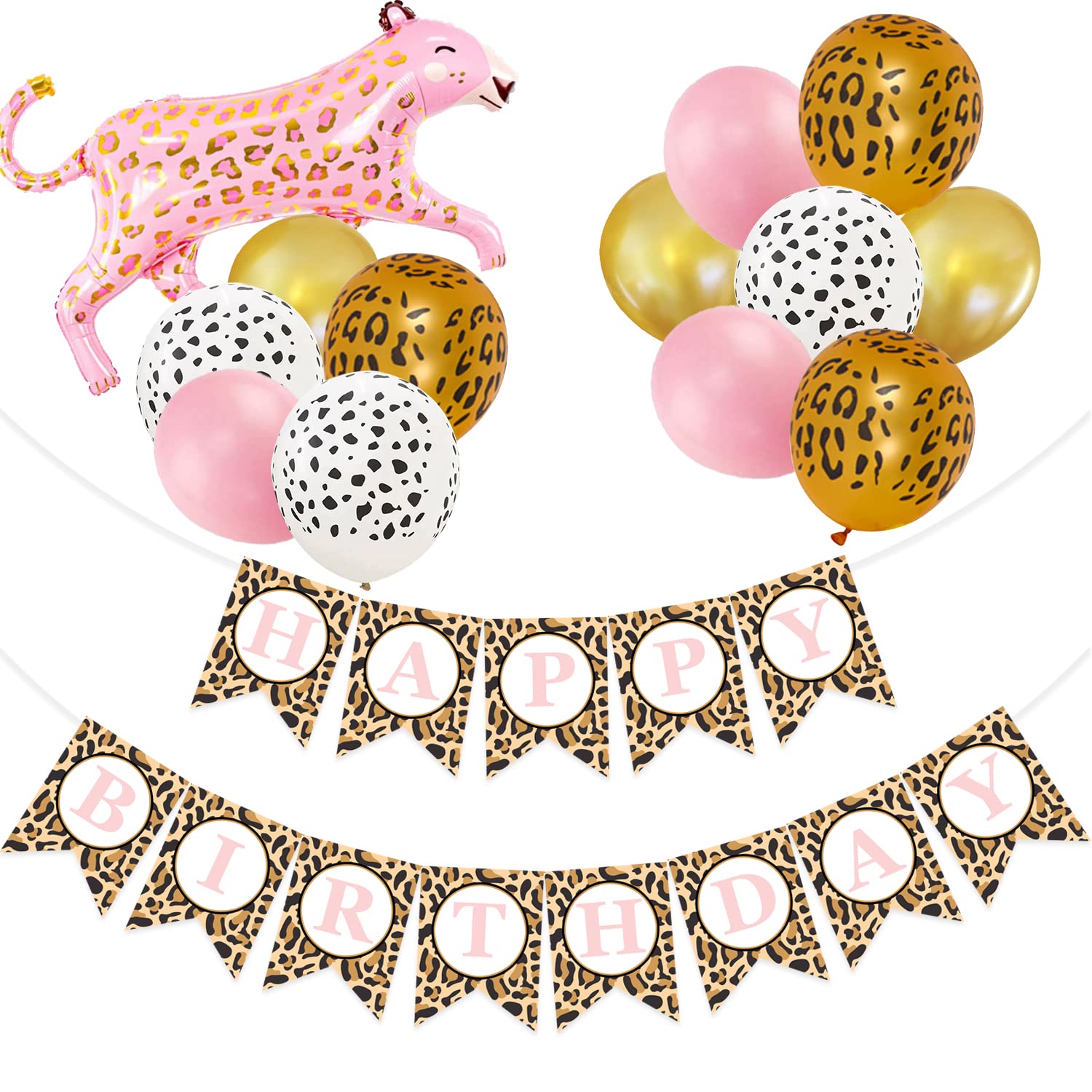 Leopard Birthday Banner Pink Safari Cheetah Party Decoration Animal Balloon Jungle Tropical Forest Party Supplies