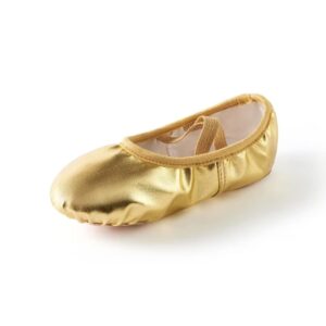 Polka Dot Leather Ballet Belly Slippers Dance Shoes Split-Sole Gymnastics Yoga Shoes(7, Gold Band)