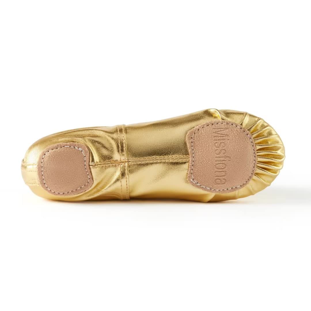 Polka Dot Leather Ballet Belly Slippers Dance Shoes Split-Sole Gymnastics Yoga Shoes(7, Gold Band)